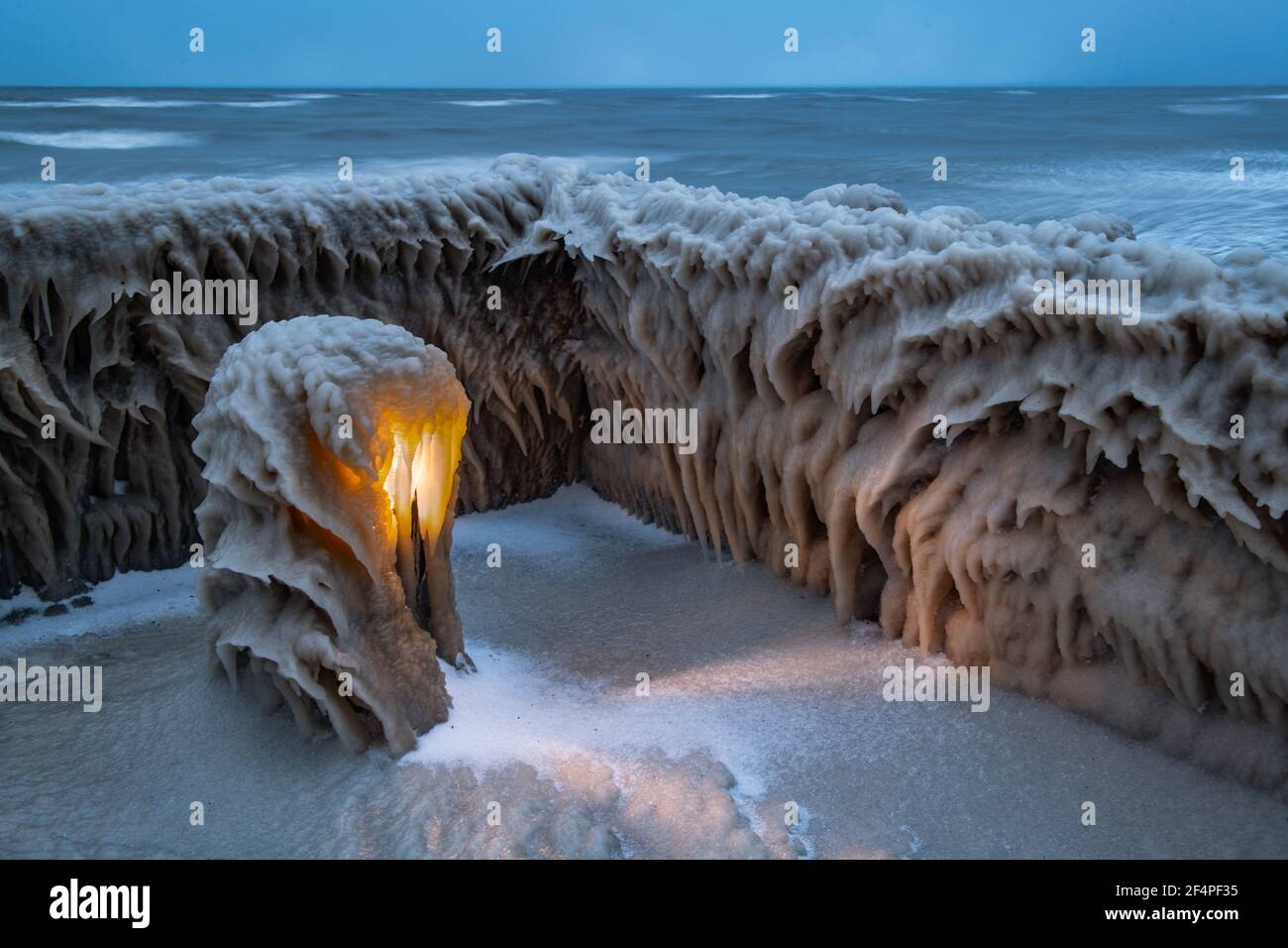 Strange Ice Formations on Pier in Lake Erie Winter Storm Stock Photo ...