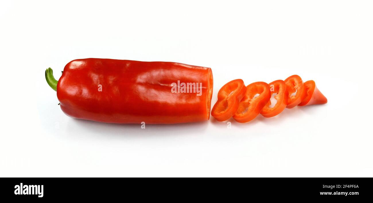 Sliced fresh red paprika isolated on white background Stock Photo - Alamy
