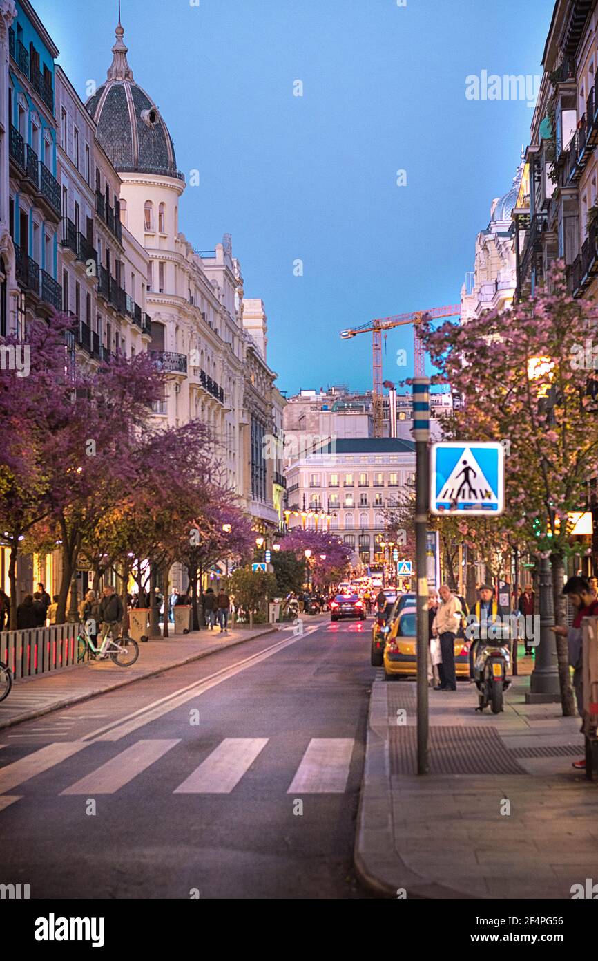 Madrid, Spain March 26, 2019. Vertical view of the streets of the ...