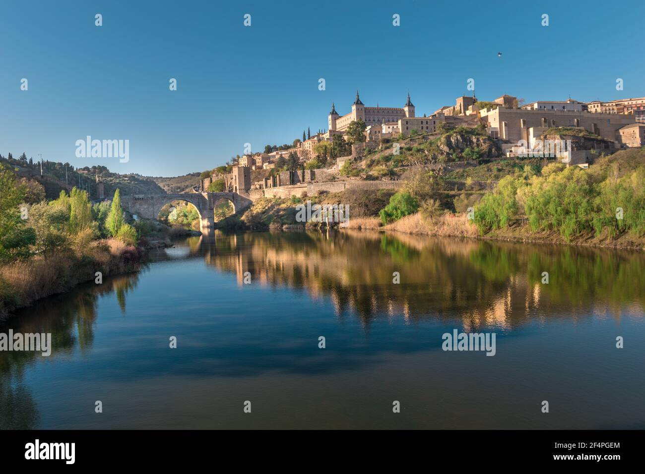 Horizontal view of a landscape of the Tajo river in Toledo Spain Stock ...