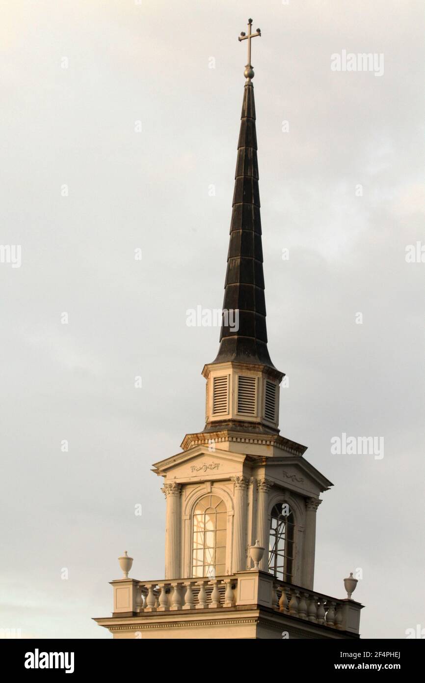 Lynchburg, Virginia, USA. The steeple of Snidow Chapel on the campus of ...