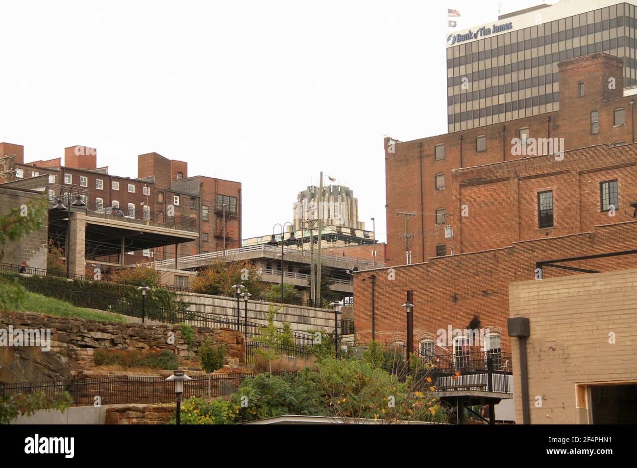 The Bluffwalk between century-old buildings in downtown Lynchburg, VA ...