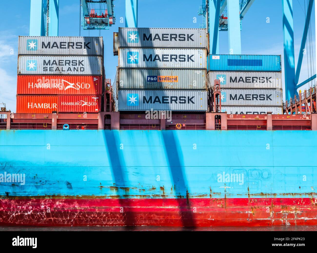 Container Ship In Hte Habour Of Algeciras, Spain, Loading And Unloading ...