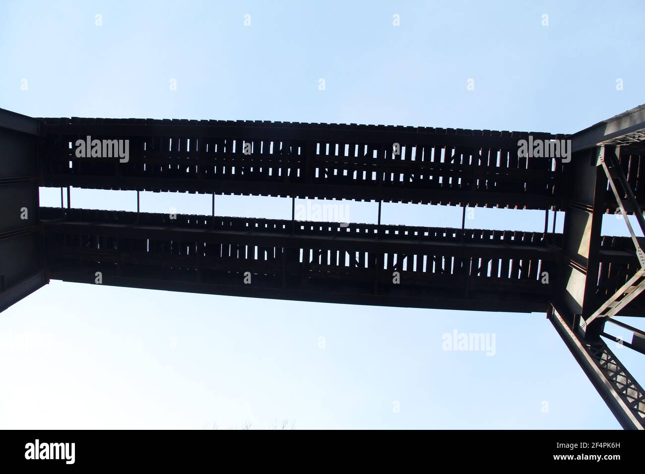 High railroad bridge passing through Lynchburg, Virginia, USA. View ...