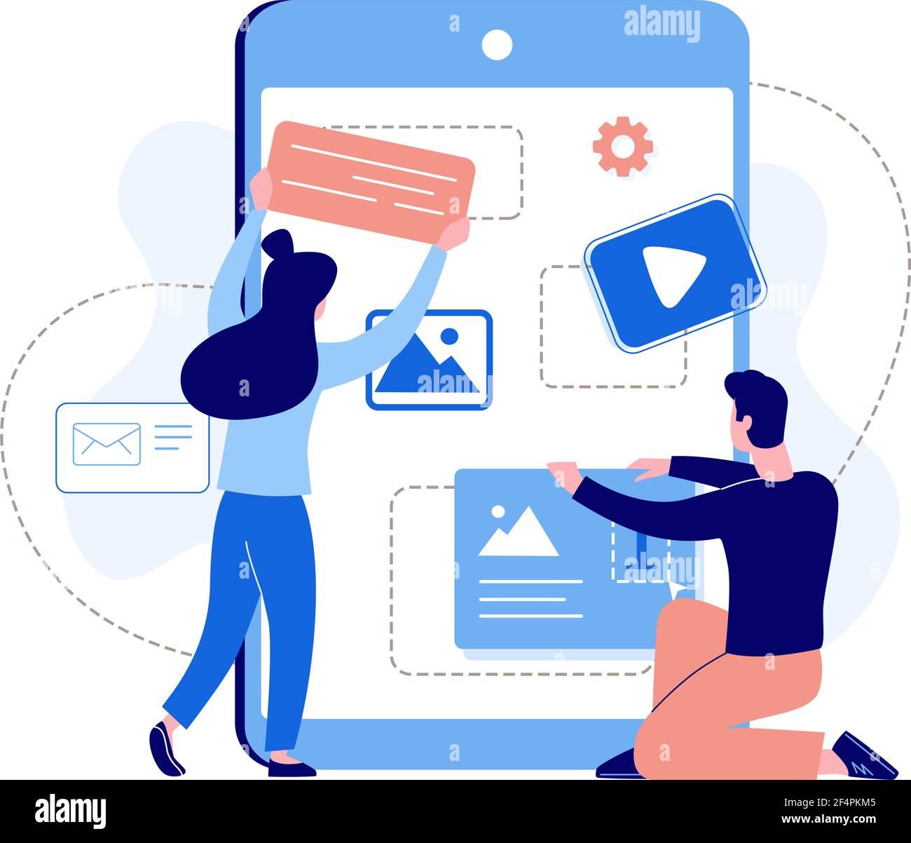 Mobile application development concept. Social network. Landing page ...