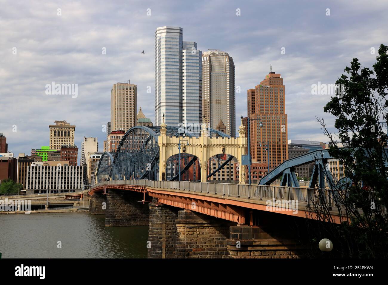 The Smithfield Street Bridge over Monongahela River with skyline of ...