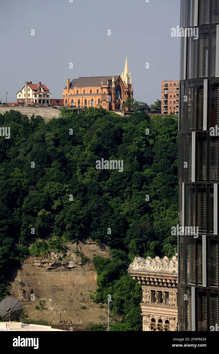 The view of St.Mary of the Mount church on top of Mount Washington from ...