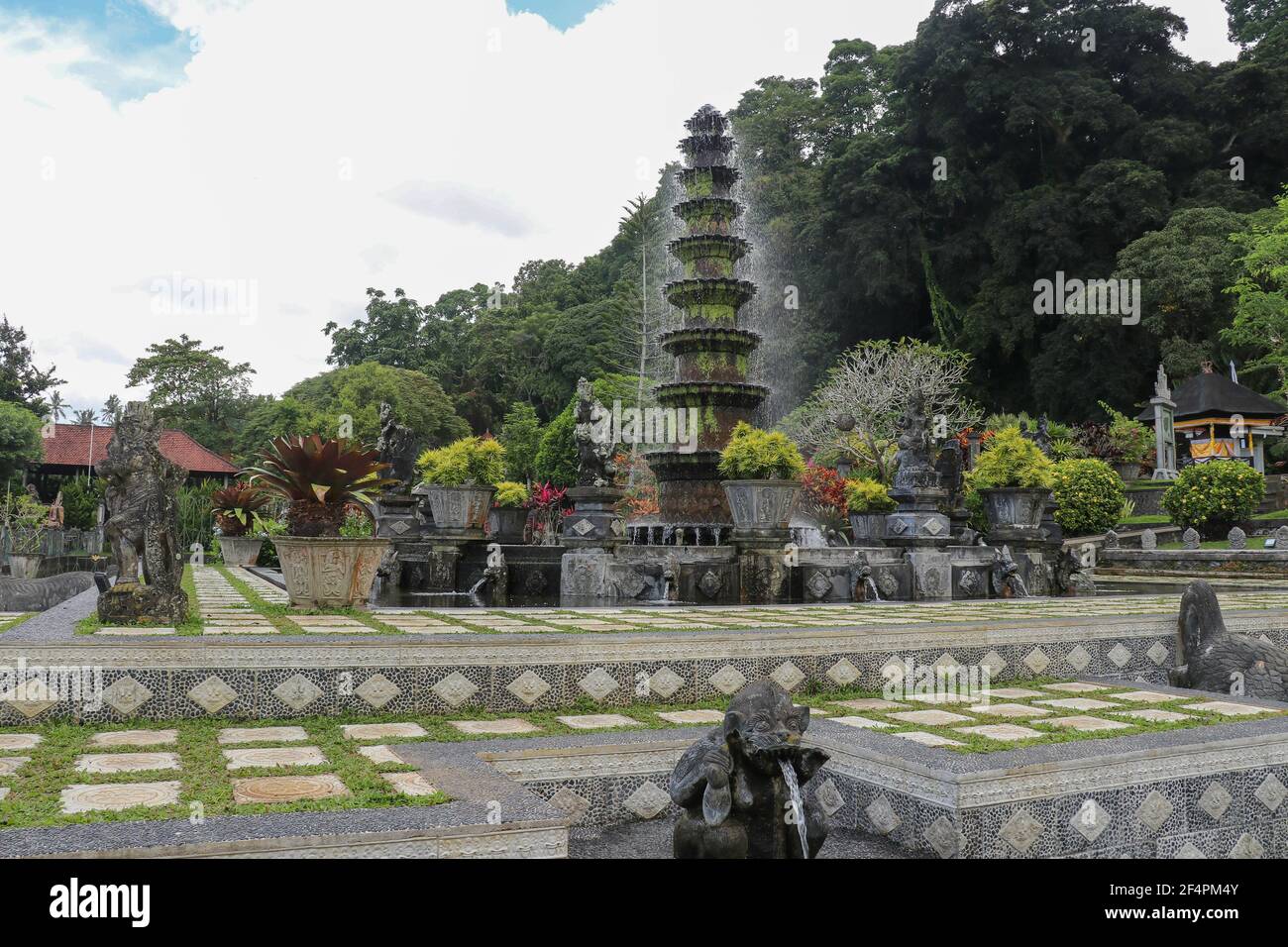 Eleven level fountain in the tropical park Tirta Gangga. 11 tiered ...