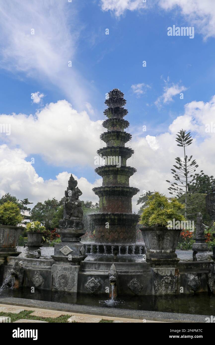 Eleven level fountain in the tropical park Tirta Gangga. 11 tiered ...