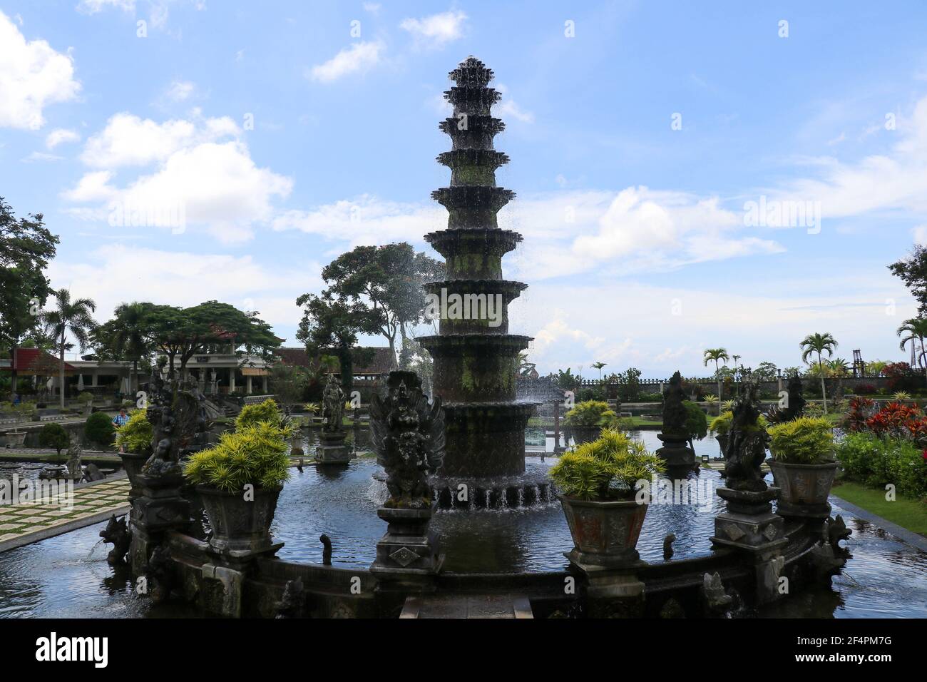 Eleven level fountain in the tropical park Tirta Gangga. 11 tiered ...