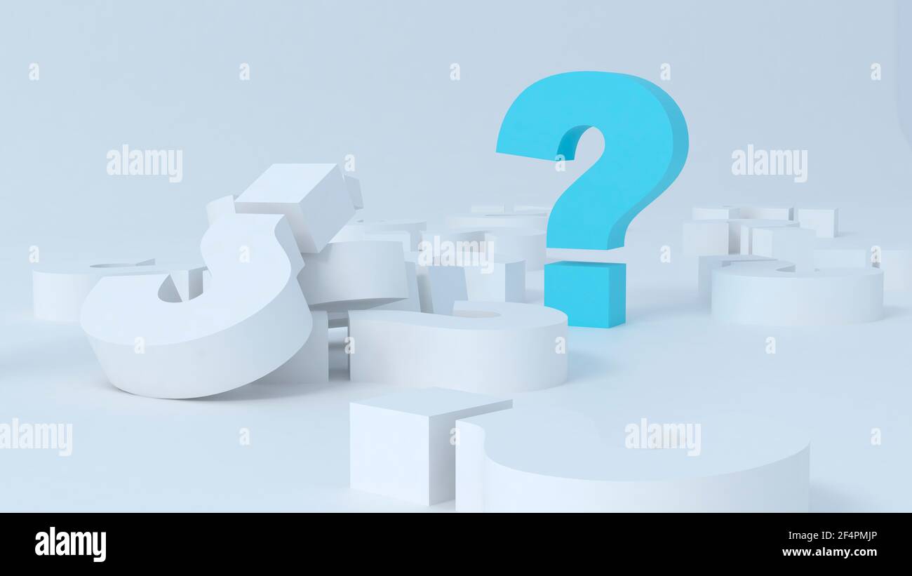 Stack of white balls question marks with one blue standing. Strategy ...