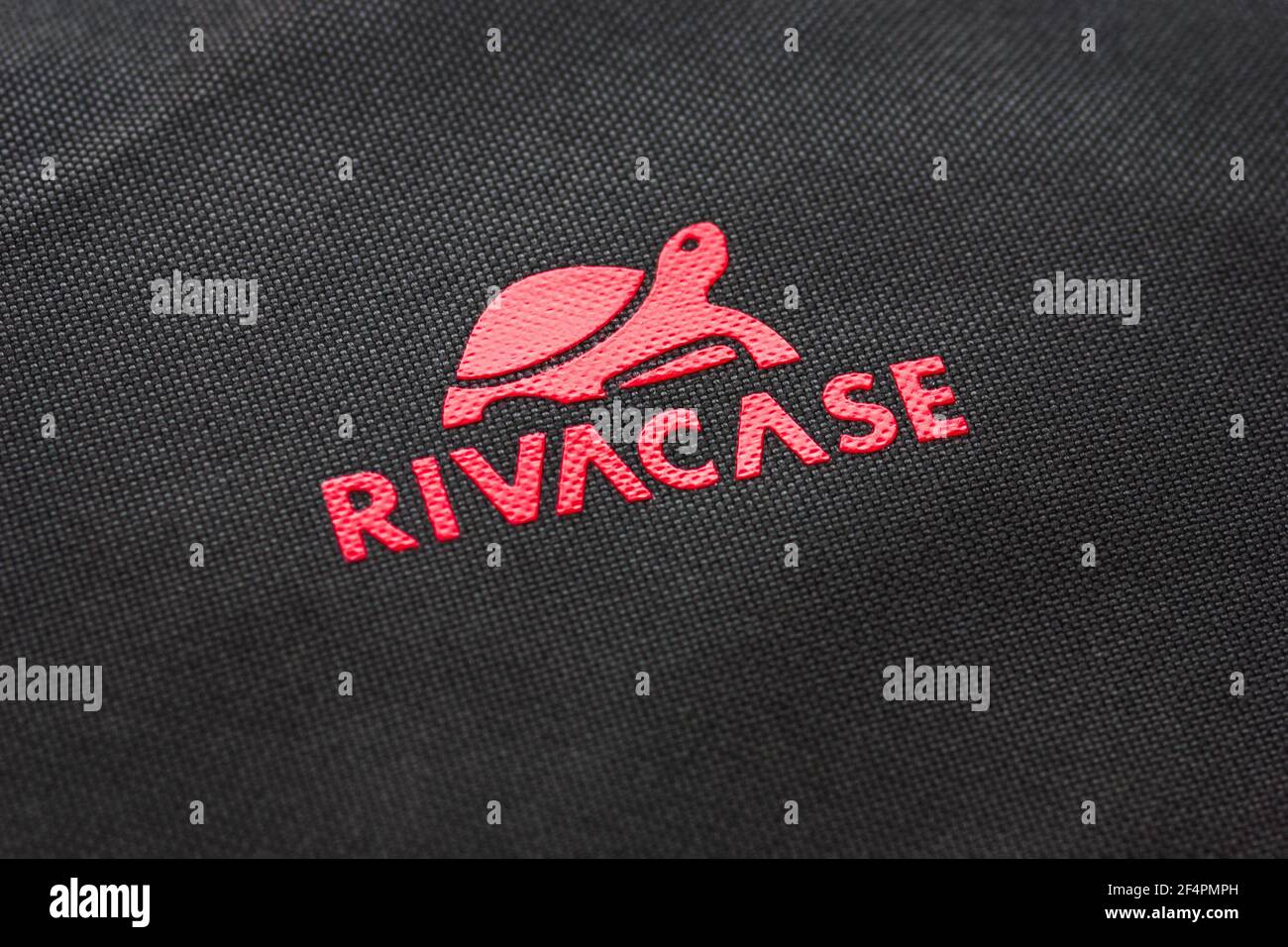 Rivacase brand logo on black laptop backpack, Moscow, 7 Mar 2021 Stock ...