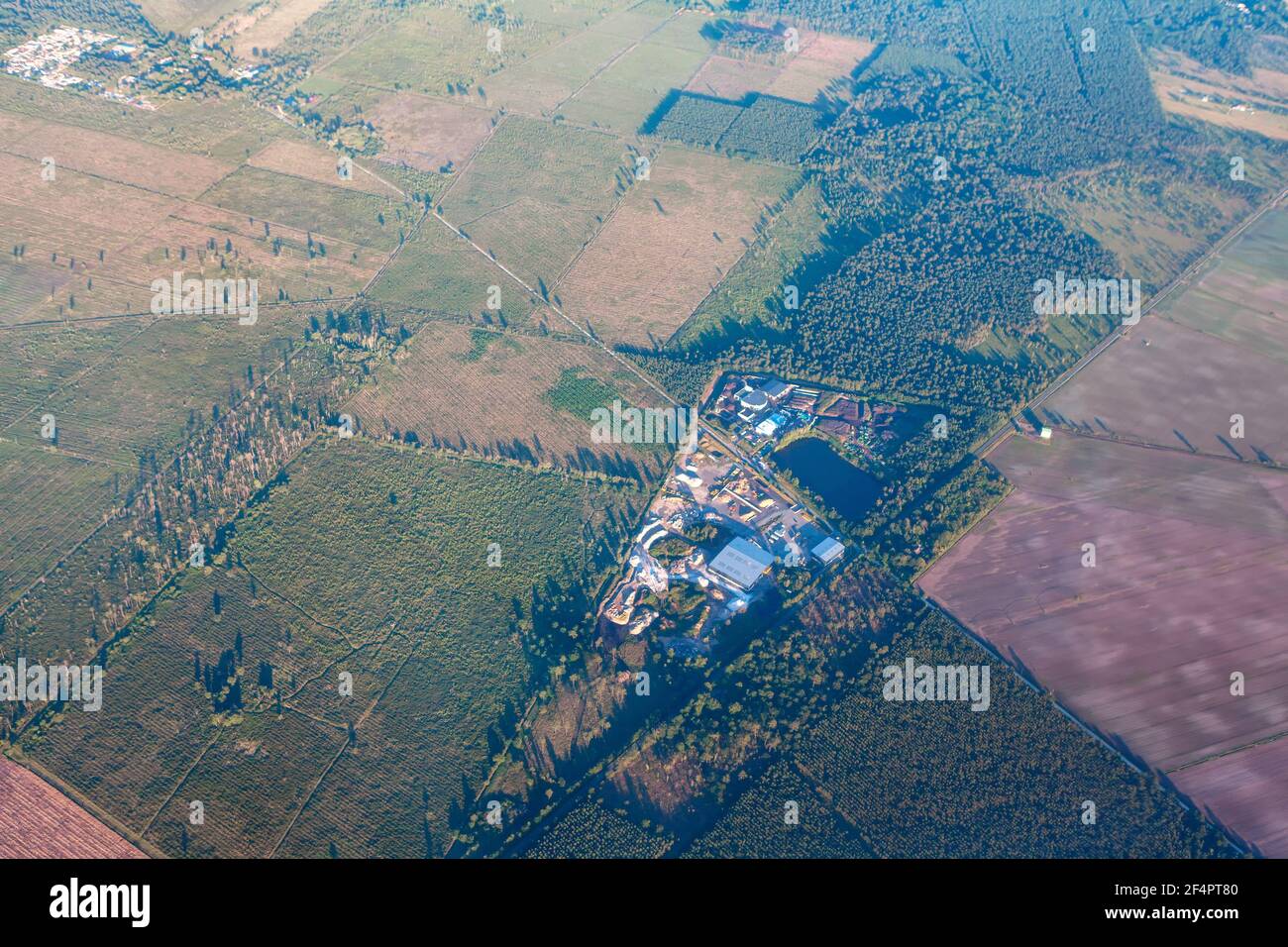 Aerial view of luxury ranch . Dwelling away from city . Rich people's ...