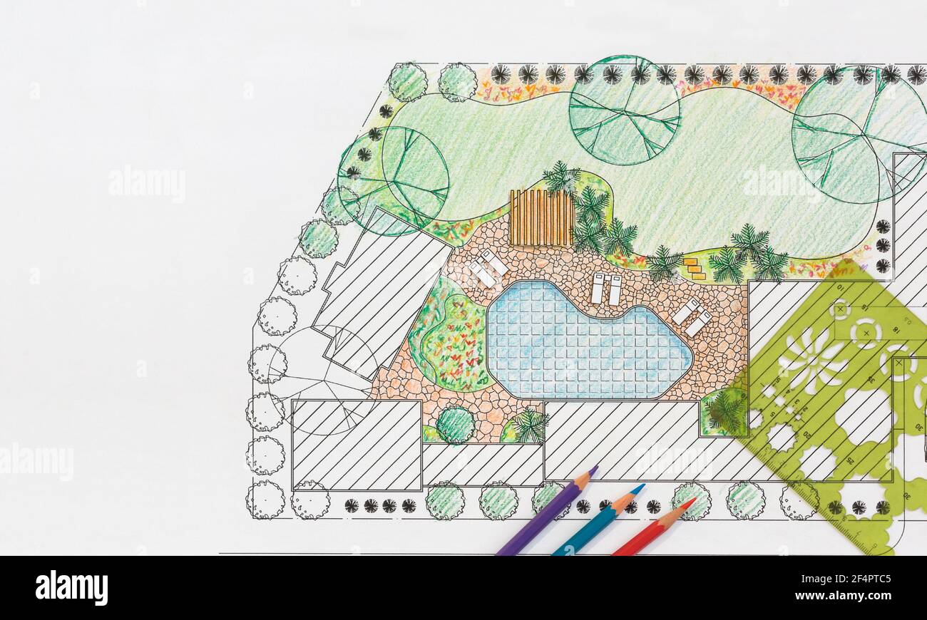 Landscape architect design backyard plan for villa Stock Photo - Alamy