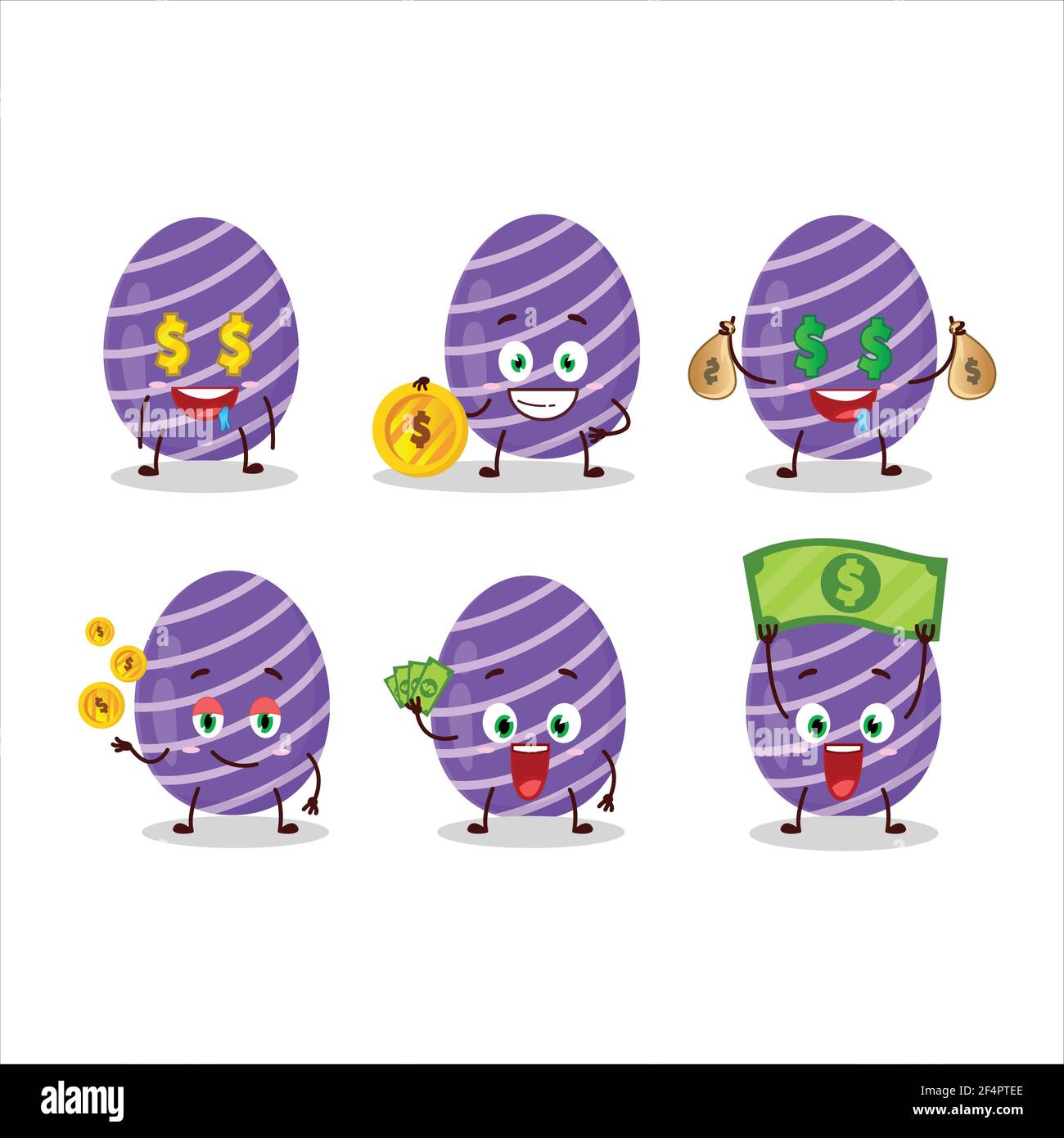 Purple easter egg cartoon character with cute emoticon bring money ...