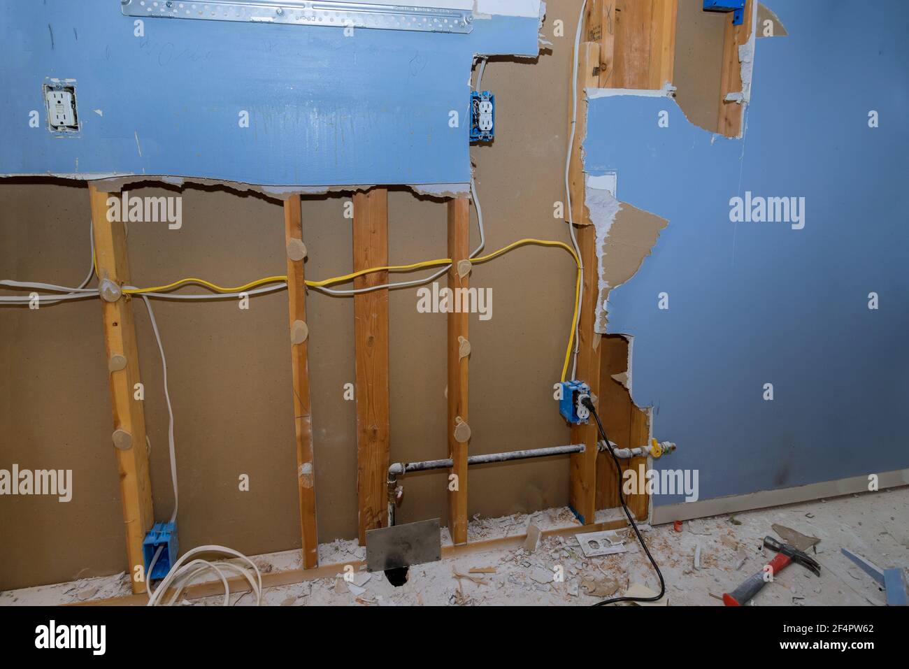 Demolition walls from gypsum plasterboard drywall with material for ...