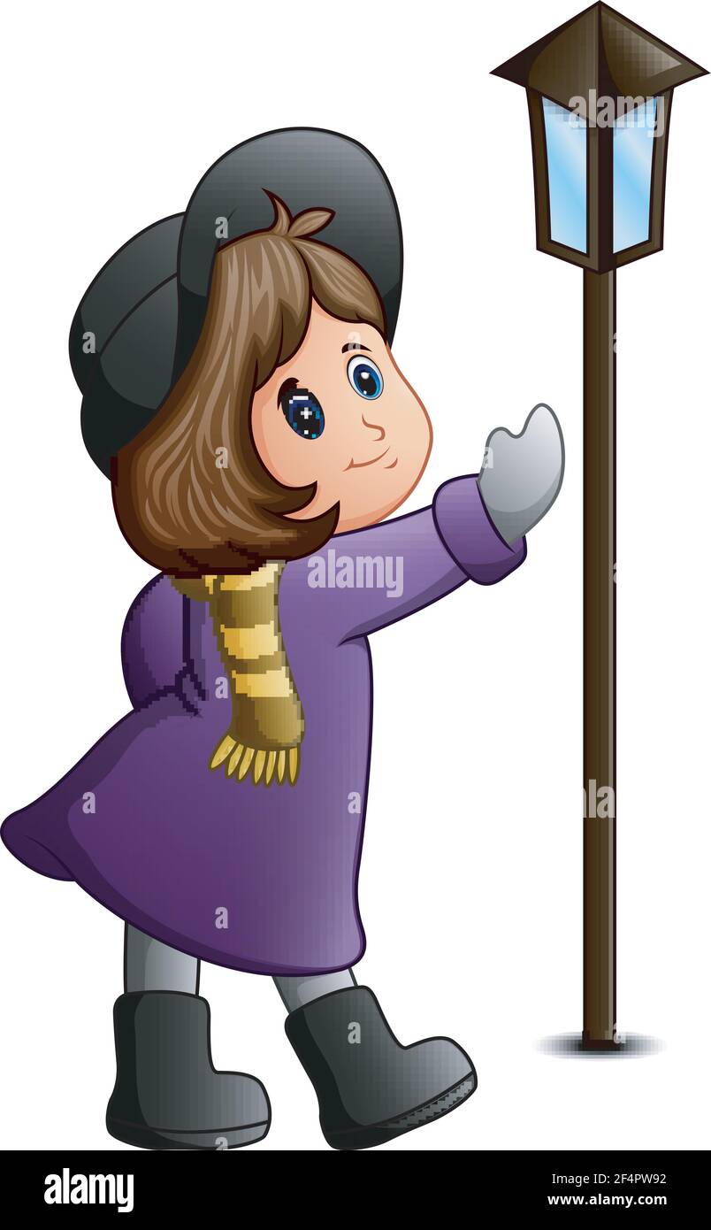 Vector illustration of Cute little girl with lamppost Stock Vector ...