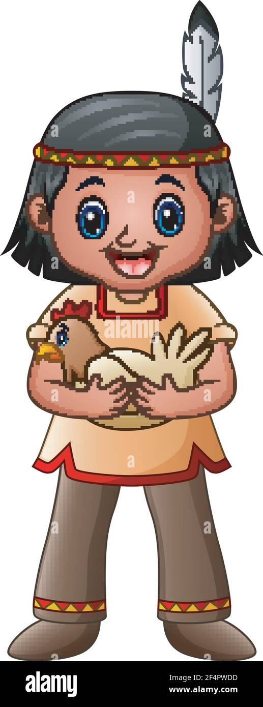 Vector illustration of Native american indian boy with hen Stock Vector ...