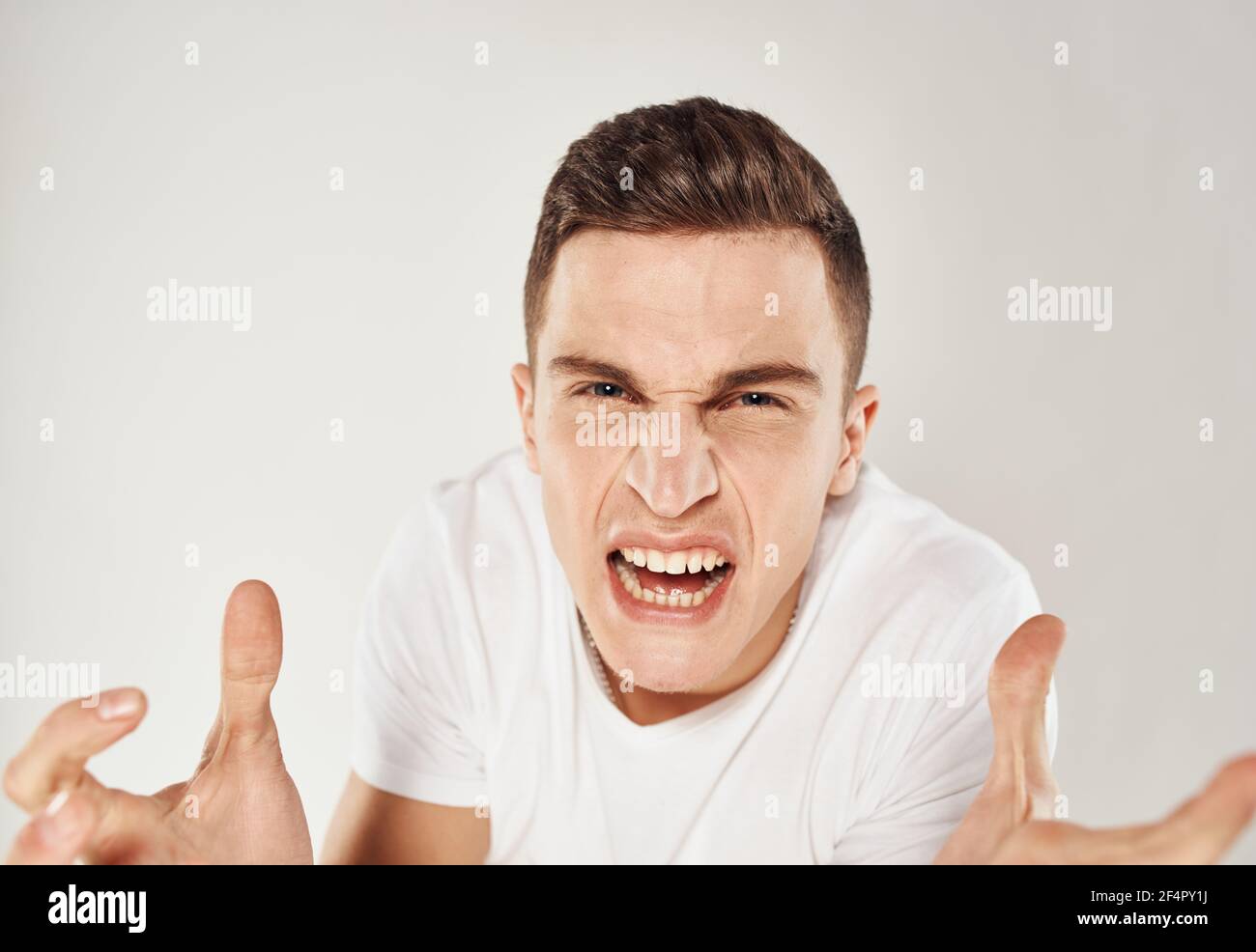 Portrait of Crazy Man Screaming Stress Irritability Model Light ...