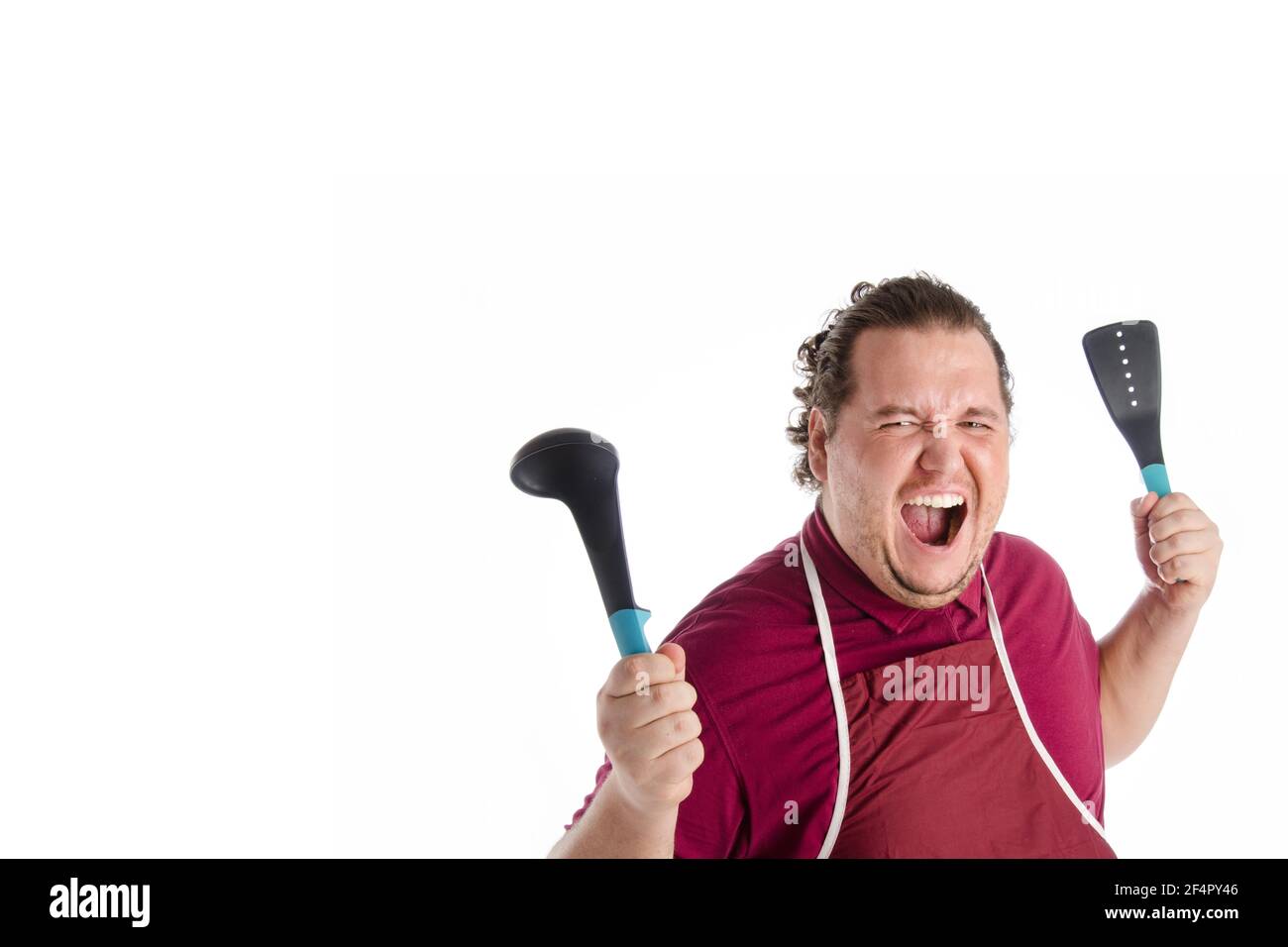 Funny fat cook. White background Stock Photo - Alamy
