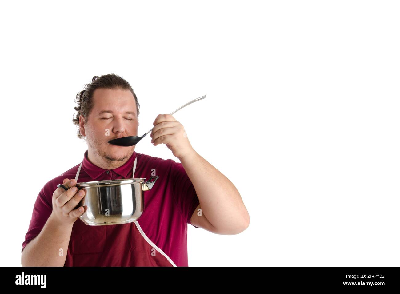 Funny fat cook. White background Stock Photo - Alamy