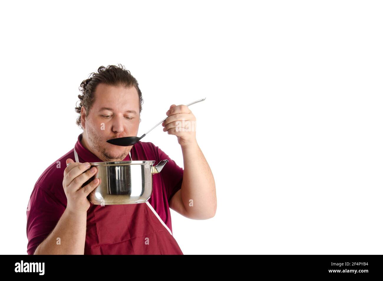 Funny fat cook. White background Stock Photo - Alamy