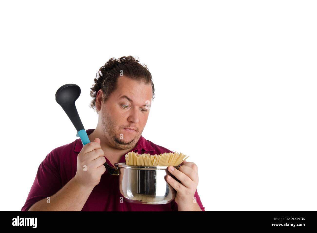 Funny fat cook. White background Stock Photo - Alamy