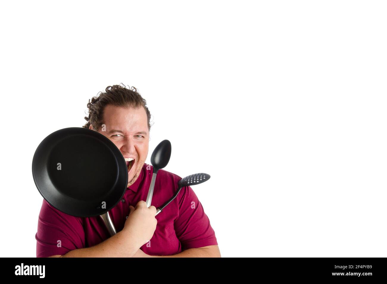 Funny fat cook. White background Stock Photo - Alamy