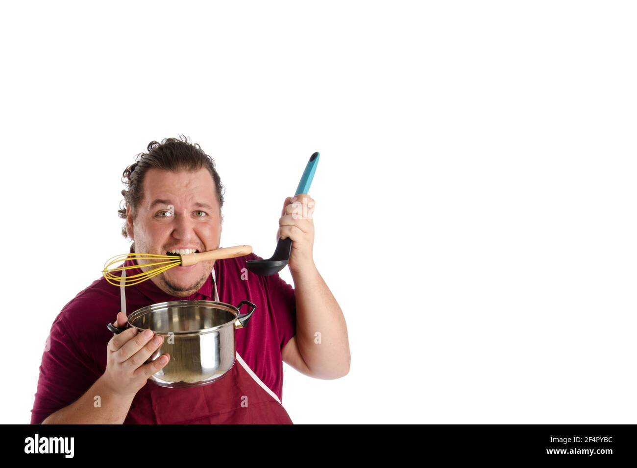 Funny fat cook. White background Stock Photo - Alamy