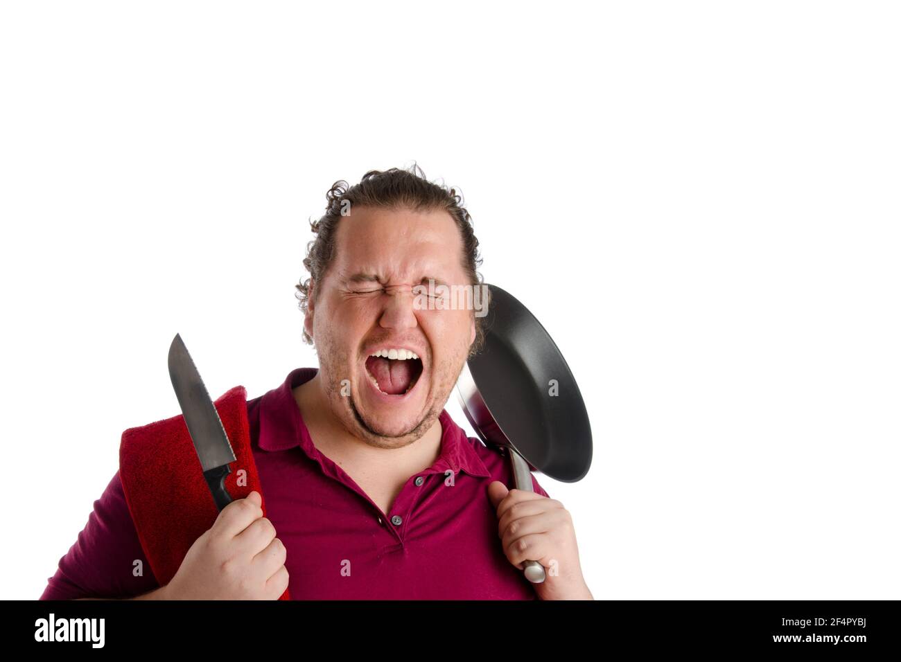 Funny fat cook. White background Stock Photo - Alamy