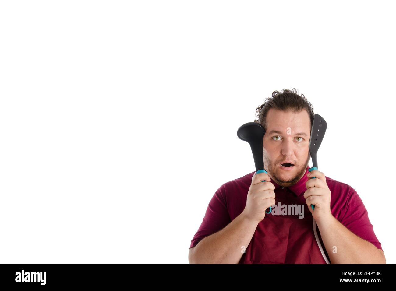 Funny fat cook. White background Stock Photo - Alamy
