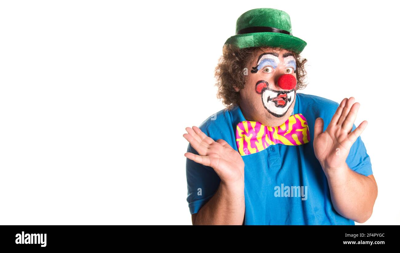 Holidays. Funny fat clown. White background Stock Photo - Alamy