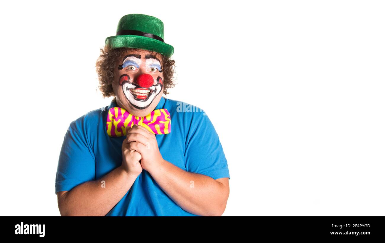 Holidays. Funny fat clown. White background Stock Photo - Alamy