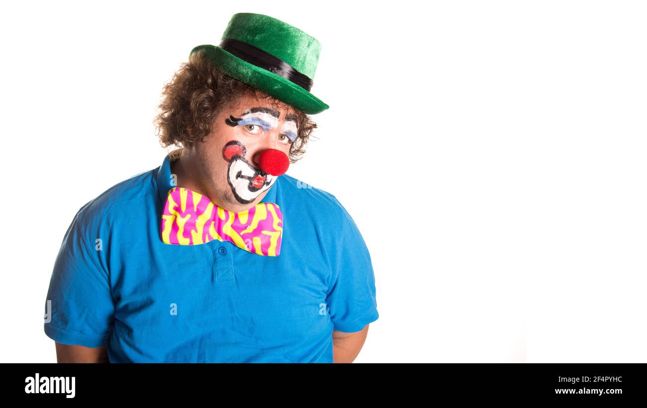 Holidays. Funny fat clown. White background Stock Photo - Alamy