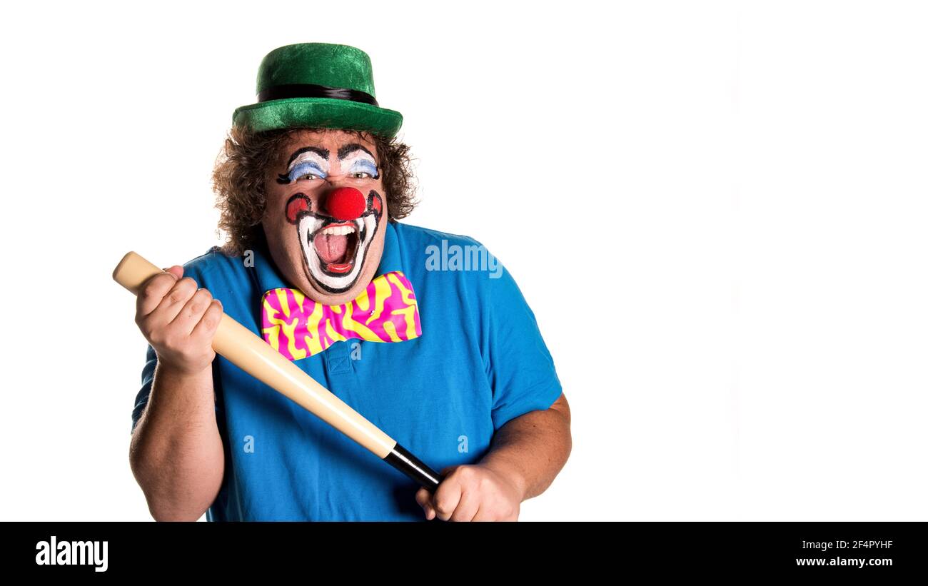 Holidays. Funny fat clown. White background Stock Photo - Alamy