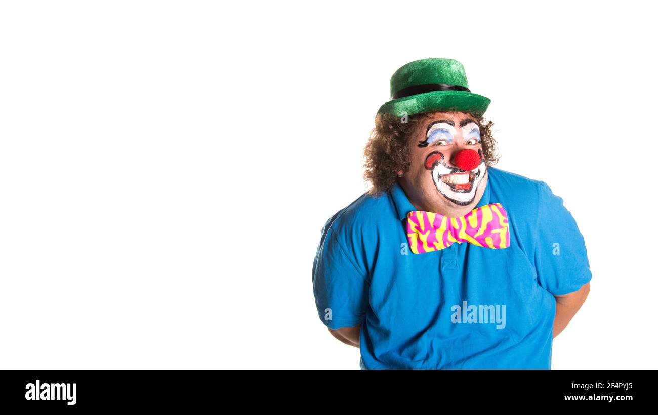 Holidays. Funny fat clown. White background Stock Photo - Alamy