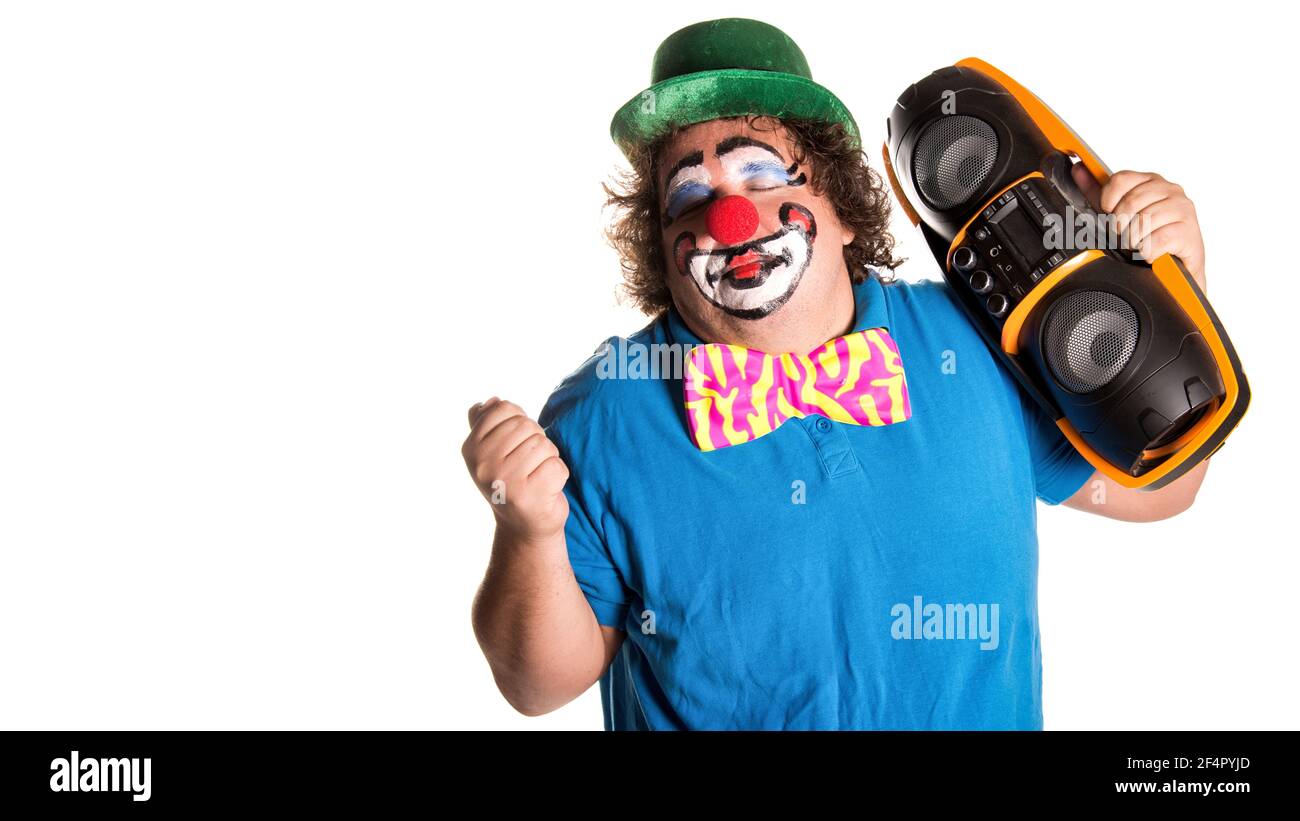 Holidays. Funny fat clown. White background Stock Photo - Alamy