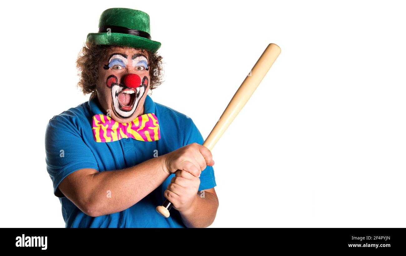 Holidays. Funny fat clown. White background Stock Photo - Alamy