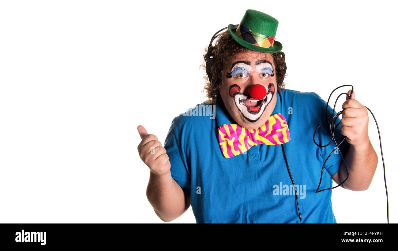 Holidays. Funny fat clown. White background Stock Photo - Alamy