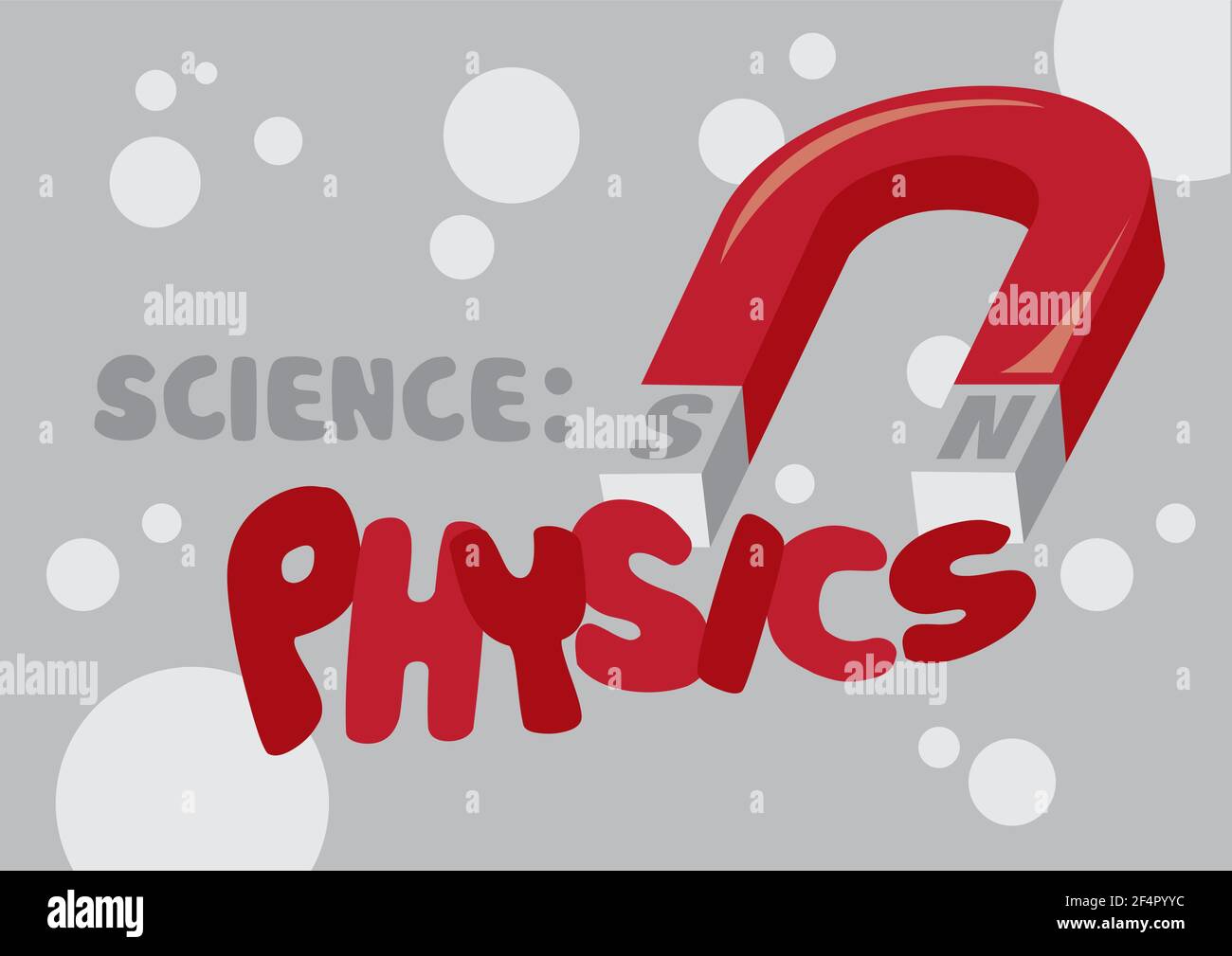 Vector illustration of red horseshoe magnet with text Science Physics ...