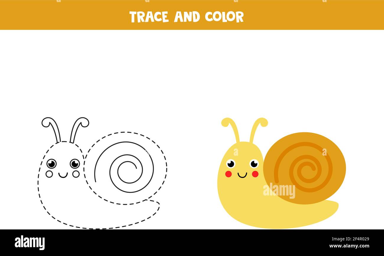 Trace and color cute snail. Educational game for kids. Writing and ...