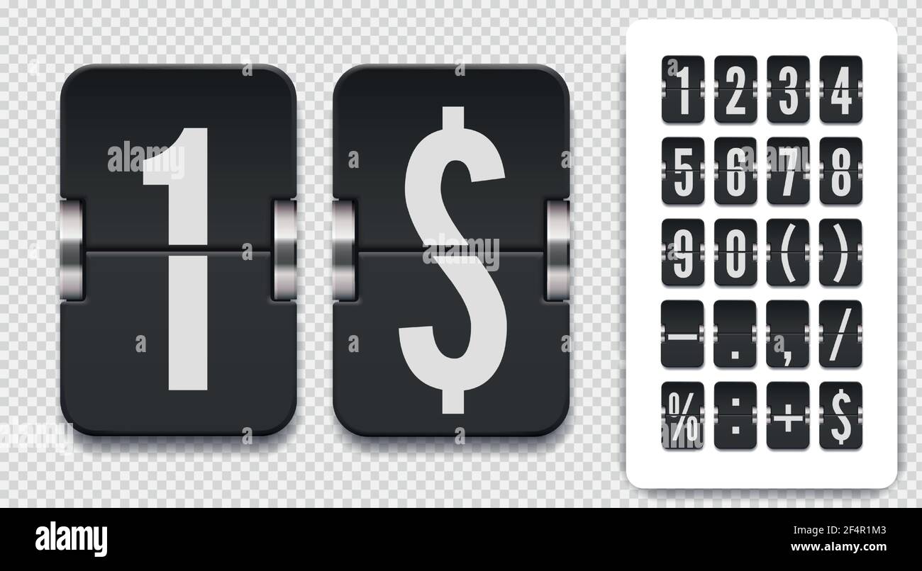 Set Of Flip Scoreboard Numbers And Symbols With Shadows For Black