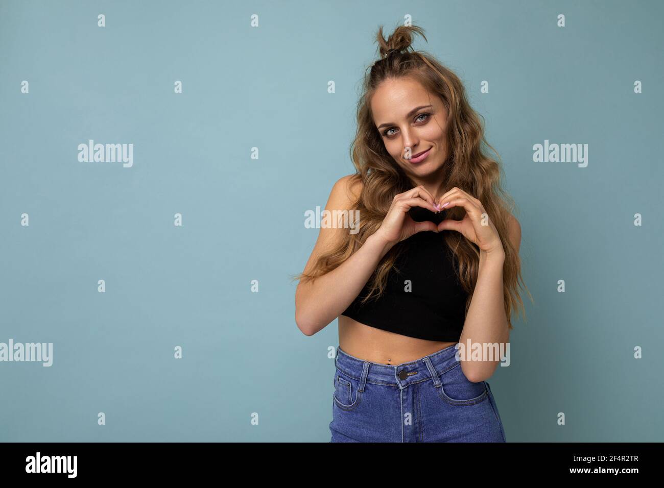 Photo of young positive happy smiling beautiful woman with sincere ...