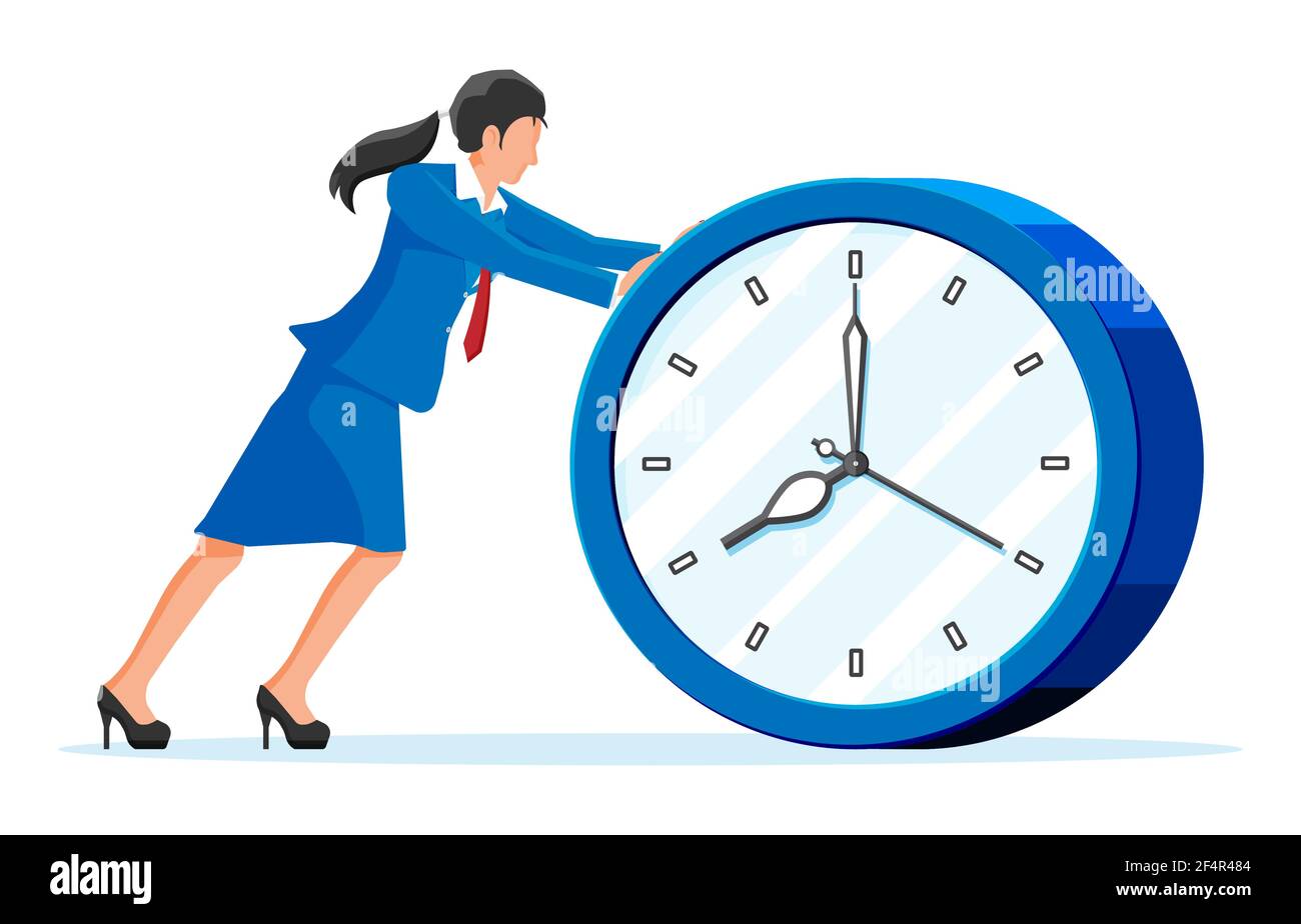 Stressed woman and alarm clock Stock Vector Images - Alamy