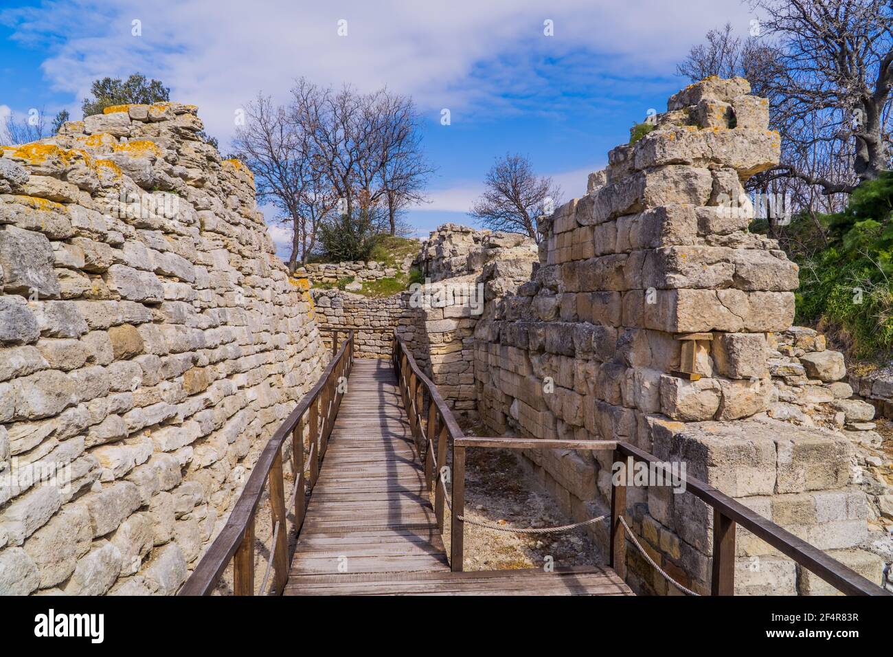 Walls, ruins and remains of the ancient Greek city of Troy in the ...