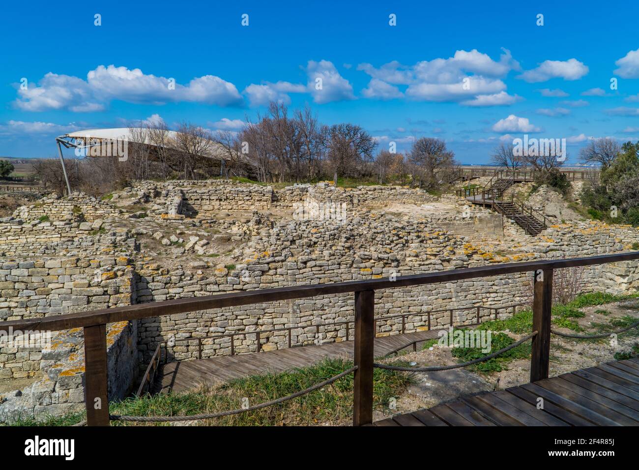 Walls, ruins and remains of the ancient Greek city of Troy in the ...