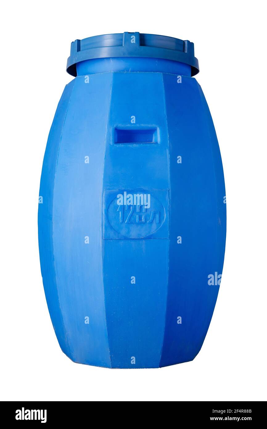 Blue plastic water tank isolated on white Stock Photo - Alamy