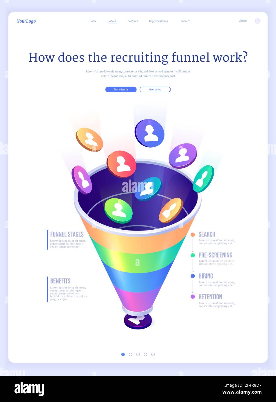 Recruiting funnel, hiring isometric landing page Stock Vector Image ...