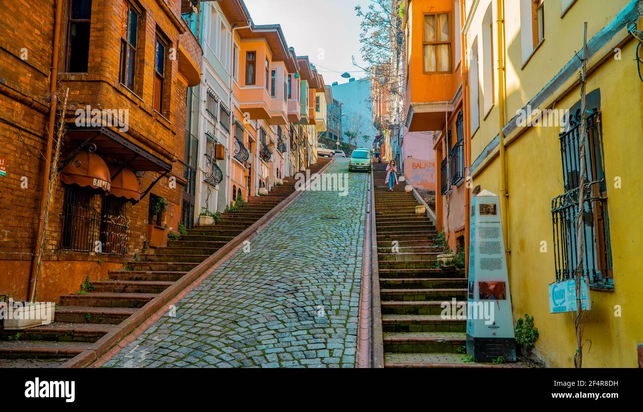 Balat, Istanbul, Turkey - February 23, 2021 - street photography of a ...