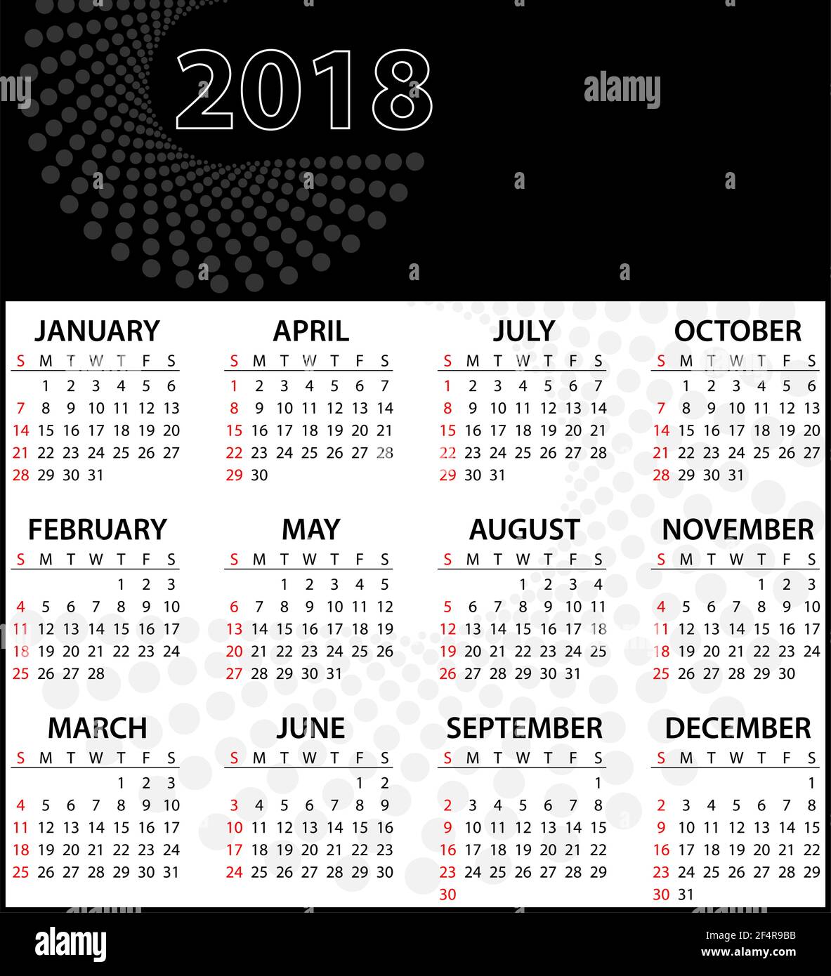 Calendar Two Thousand Eighteen Vector Illustration Stock Vector Image ...